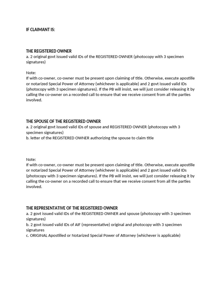 TCT Releasing Claimants and Requirements | PDF