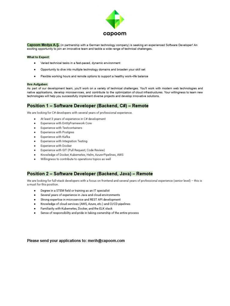 Capoom SoftwareDeveloper Backend en | PDF