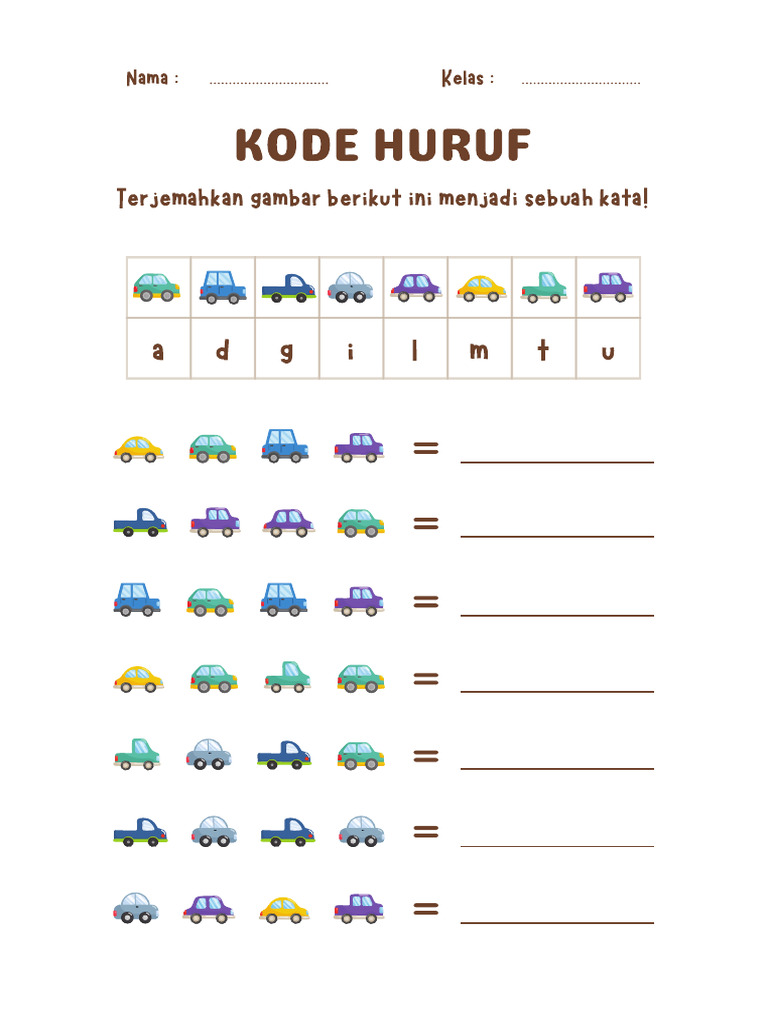 Kode Huruf Lembar Kerja Koding Sd Kelas 3 Warna Warni Ilustratif Pdf