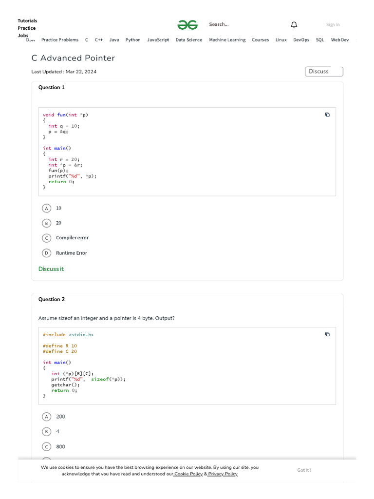 Quiz About C Advanced Pointer | PDF | Integer (Computer Science) | Pointer (Computer Programming)