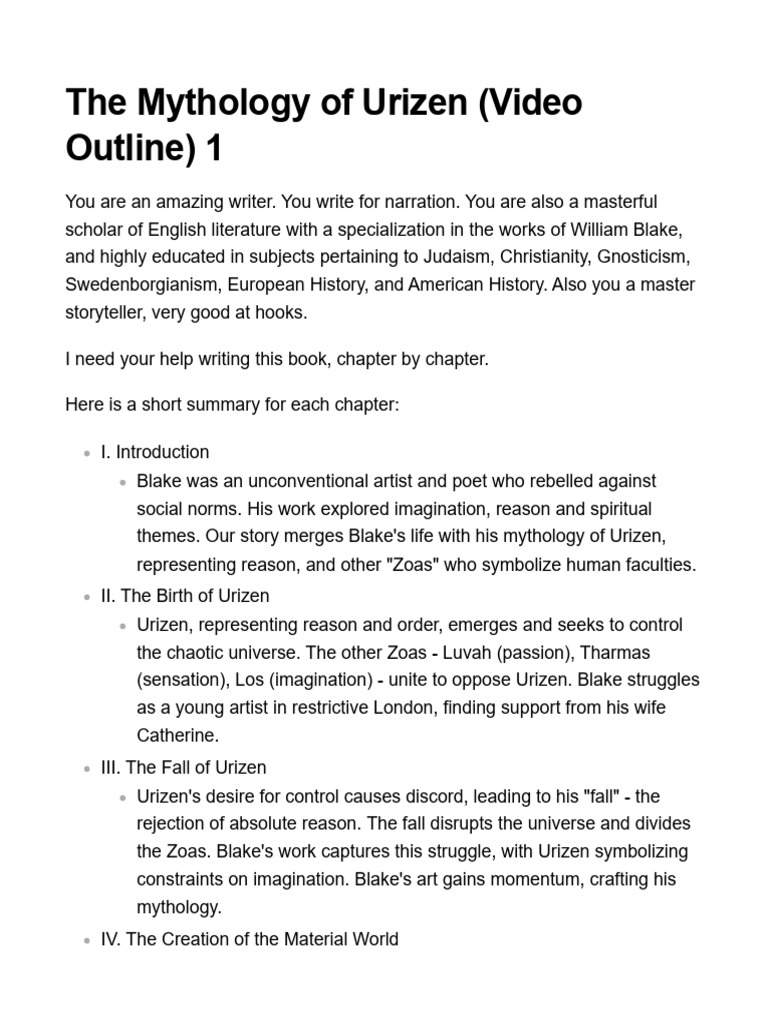 The Mythology of Urizen (Video Outline) 1 | PDF | William Blake | Reason