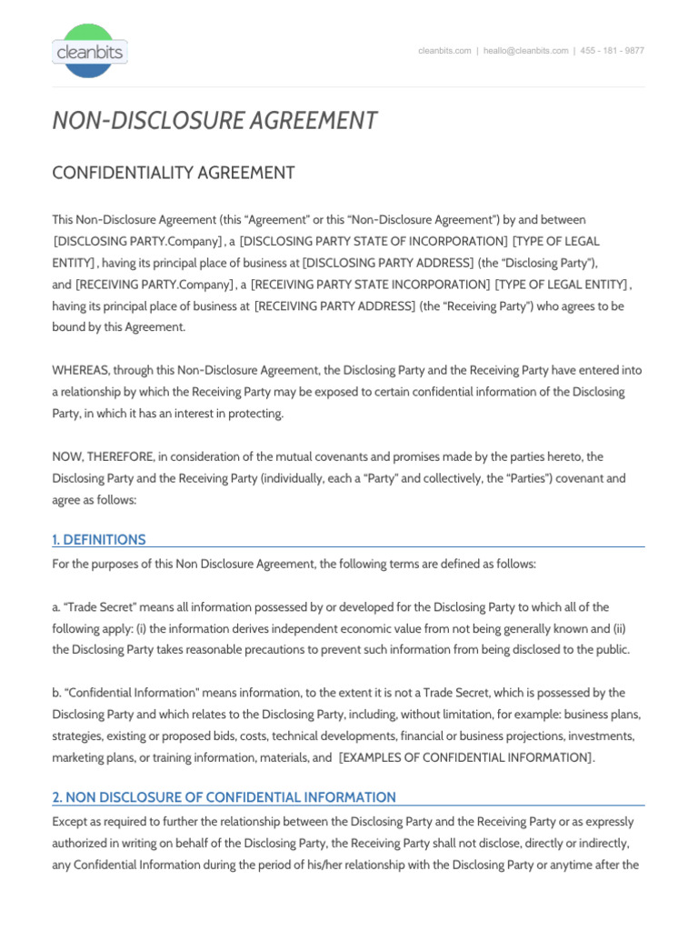 Non-Disclosure Agreement Template | PDF | Non Disclosure Agreement ...