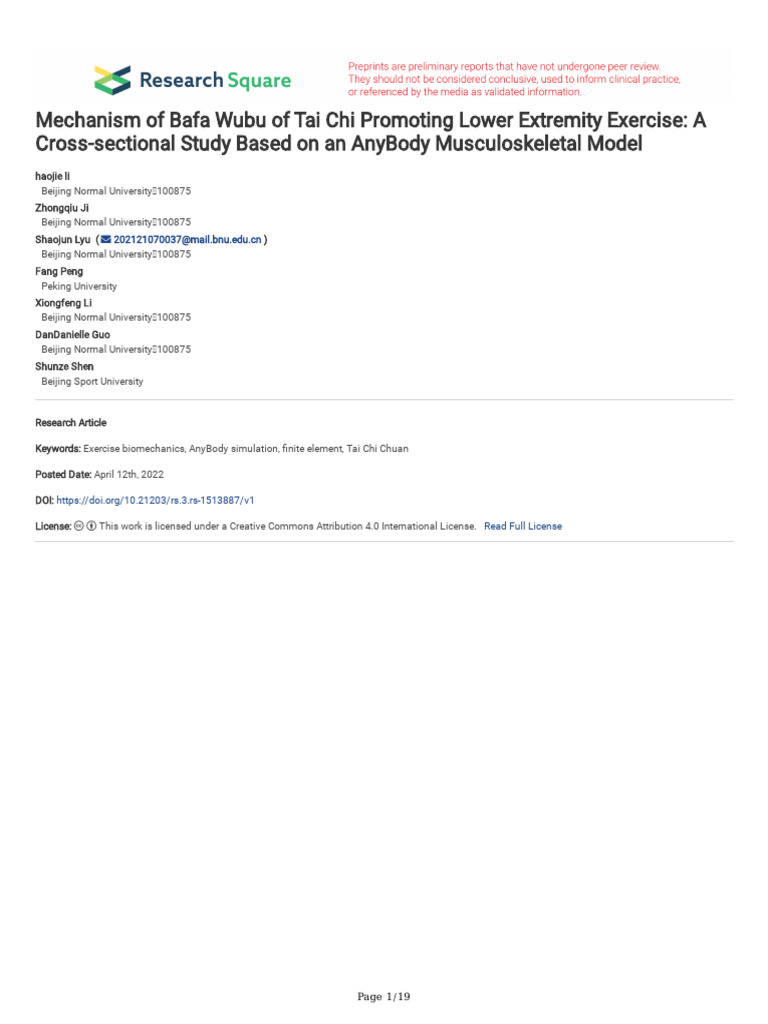 Mechanism of Bafa Wubu of Tai Chi Promoting Lower | PDF | Human Leg ...