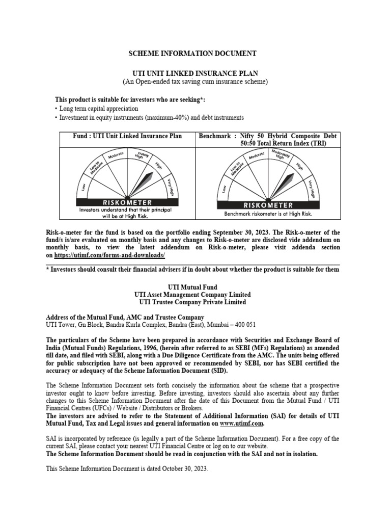 UTI ULIP Scheme Overview October 2023 | PDF | Derivative (Finance ...