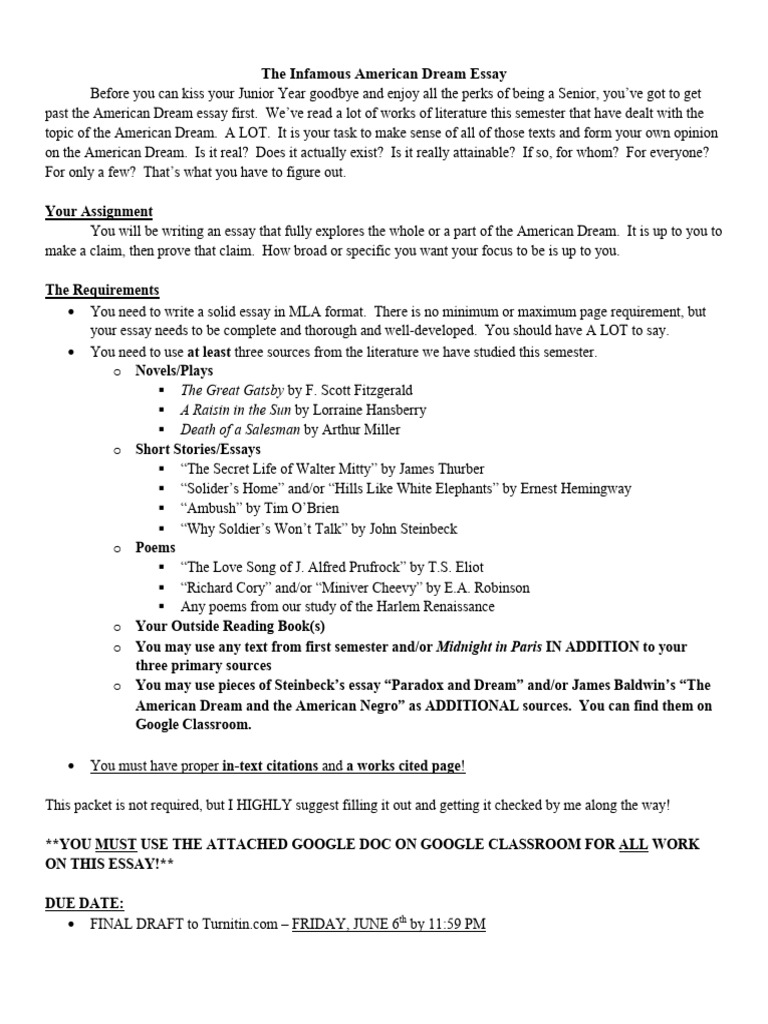 Crafting Your American Dream Essay | PDF | American Dream