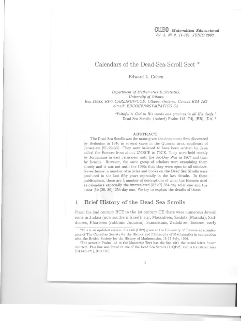 DSS Calendar | PDF | Dead Sea Scrolls | Jews And Judaism