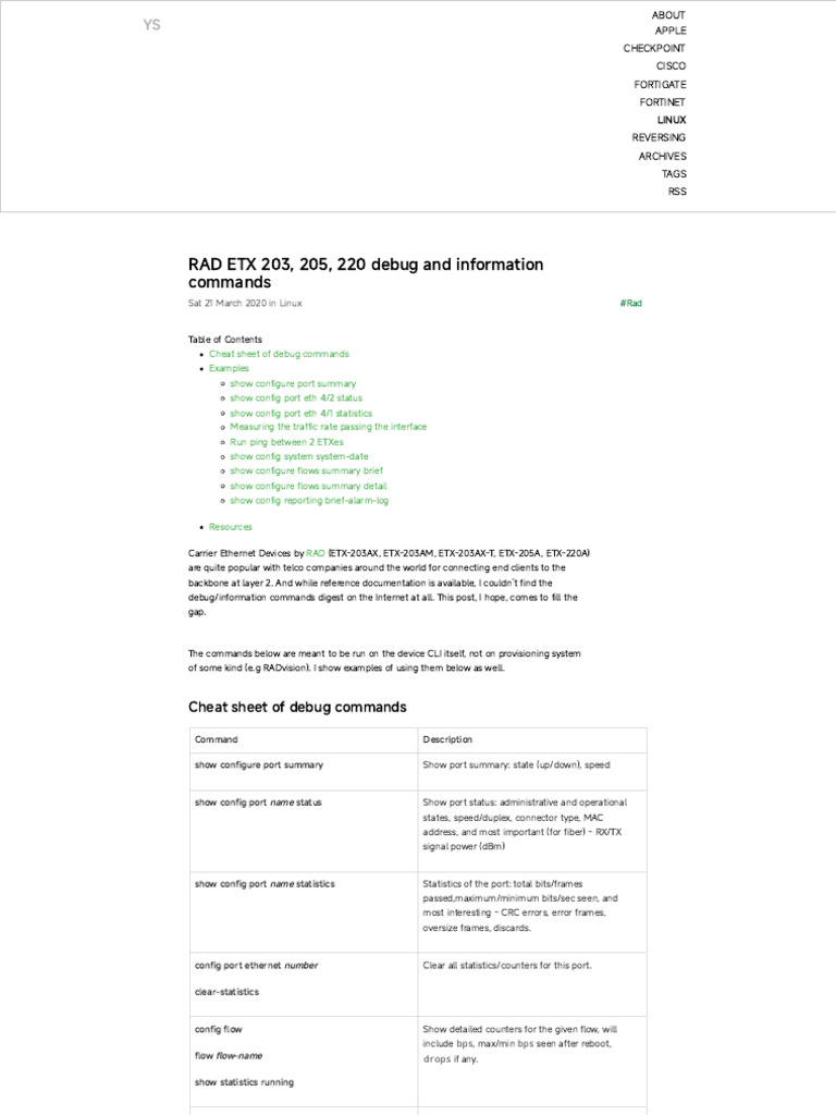 RAD ETX-203 Command Cheat Sheet | PDF | Ethernet | Computer Networking