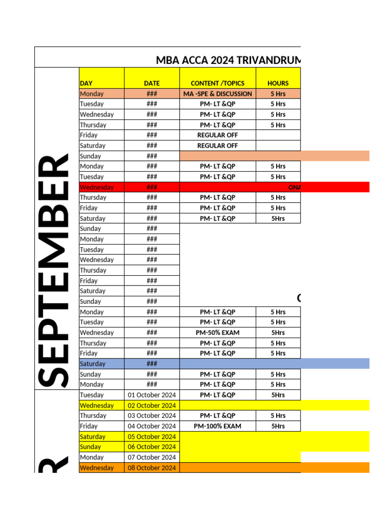 Weekly Schedule - Integrated ACCA (5) - 1 | PDF