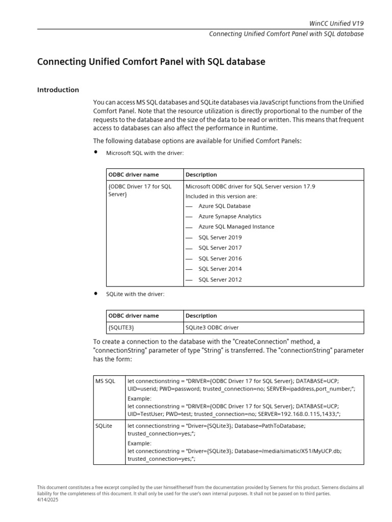 WinCC Unified V19 - Connecting Unified Comfort Panel With SQL Database ...