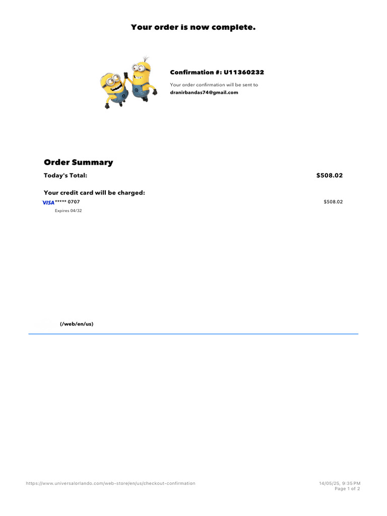 Checkout Confirmation - Universal Orlando Resort™ | PDF