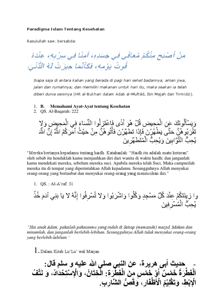 Hadist Dan Ayat Tentang Kesehatan | PDF