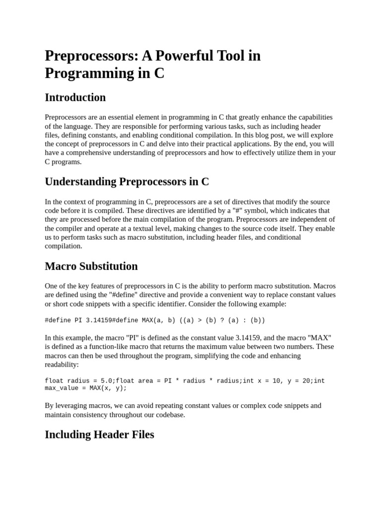 Preprocessors A Powerful Tool in Programming in C | PDF | Software ...