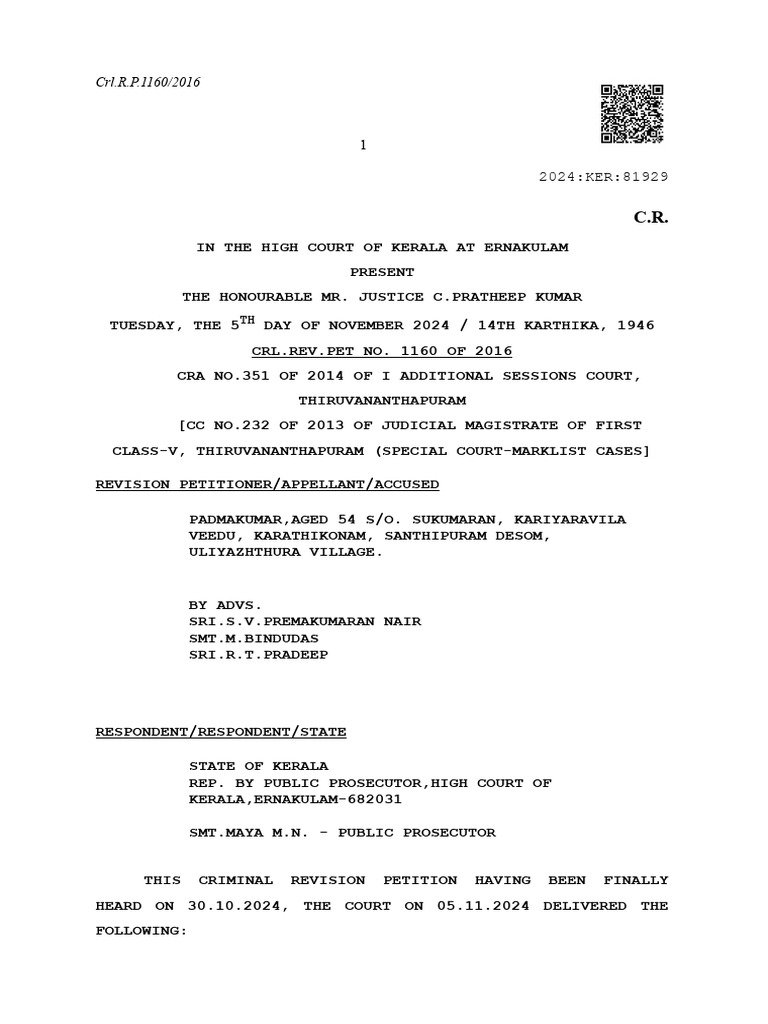 Crl.R.P. 1160/2016: Section 323 IPC Conviction | PDF | Prosecutor | Crimes