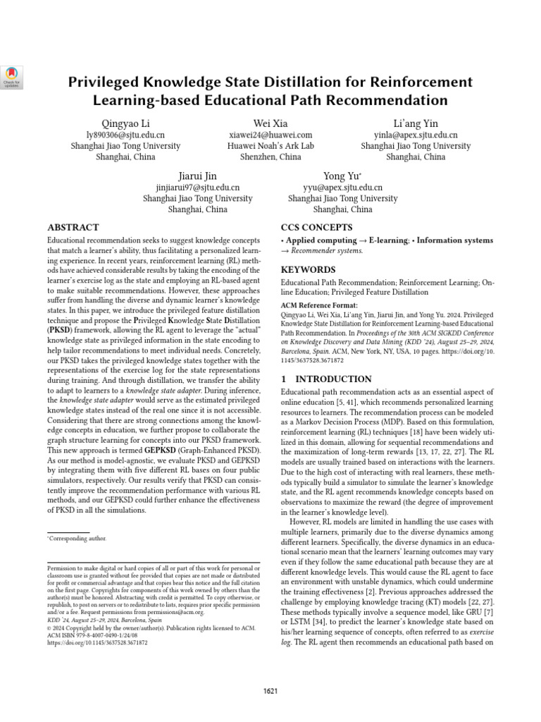 Privileged Knowledge State Distillation For Reinforcement | PDF ...