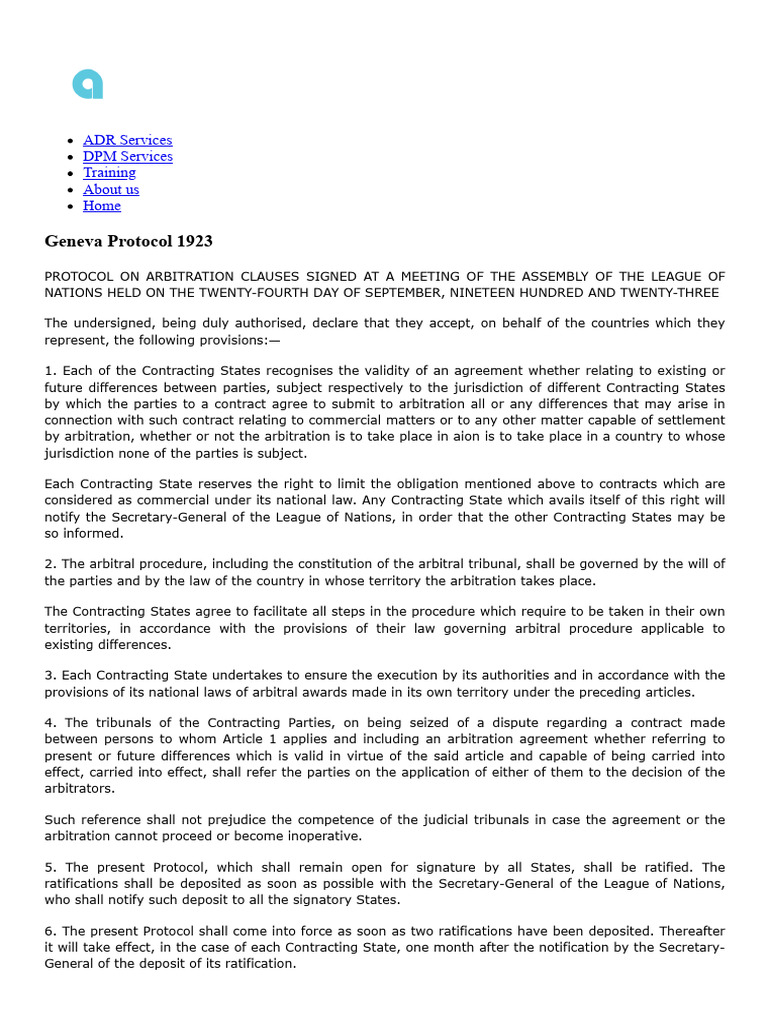 The Geneva Protocol on Arbitration Clauses 1923 | PDF | Treaty ...