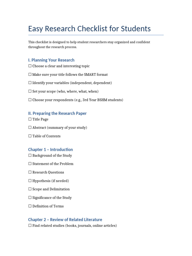 Student Research Checklist Guide | PDF