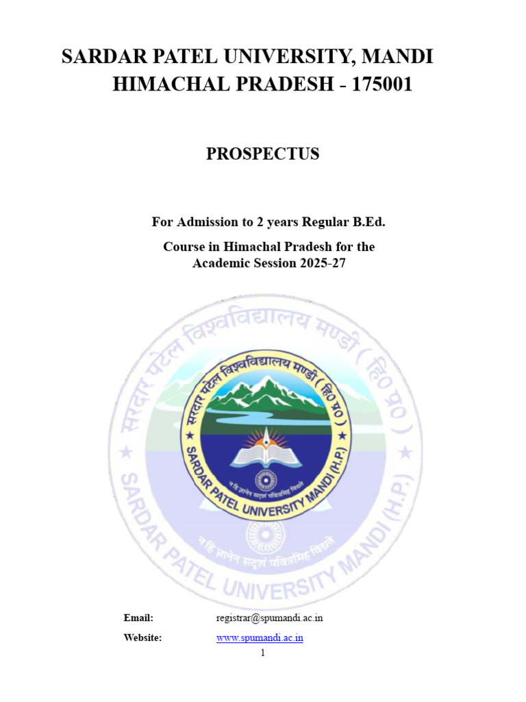 Prospectus Spu Mandi (B.ed.) 2025 27 | PDF | Teachers | Cognition