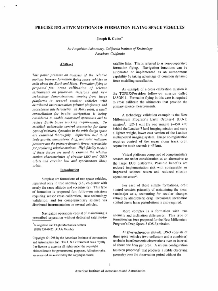 Formation Flying Space Vehicles Analysis | PDF | Orbit | Spacecraft