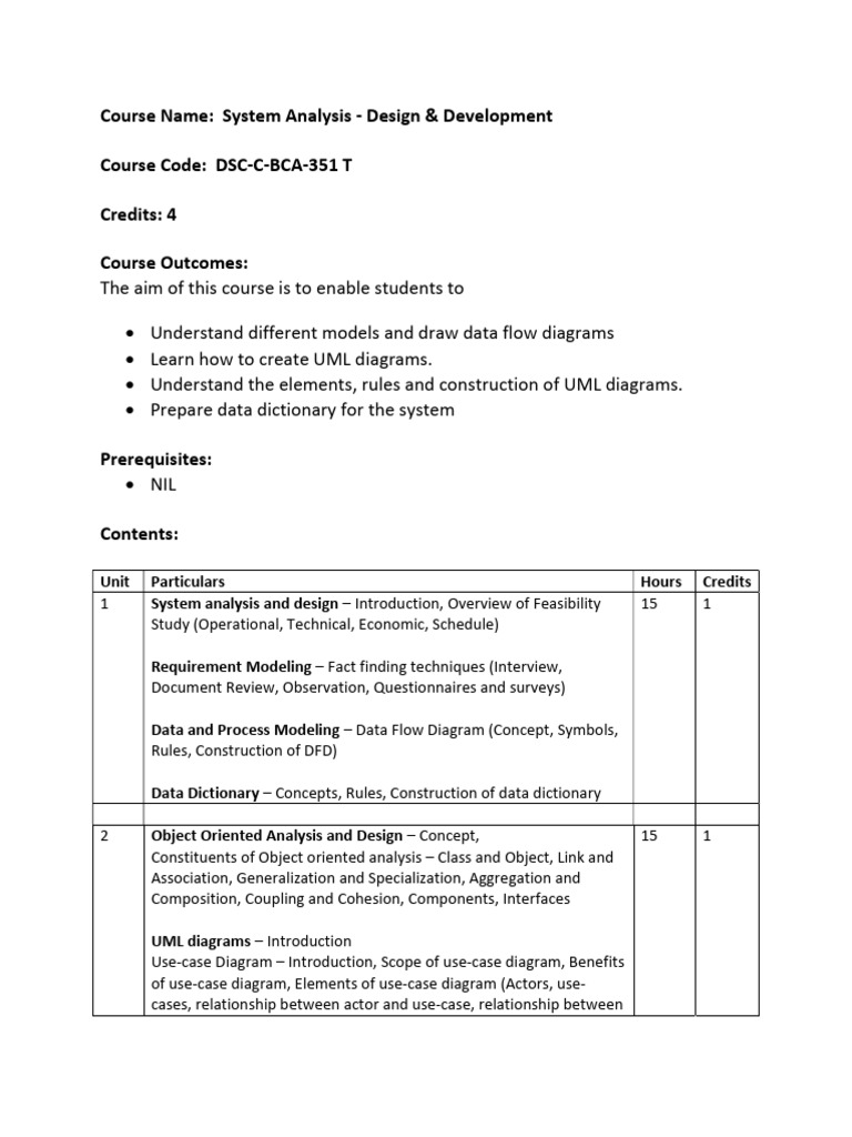 DSC-C-BCA-351T MAJOR SystemAnalysis & Design | PDF | Use Case ...