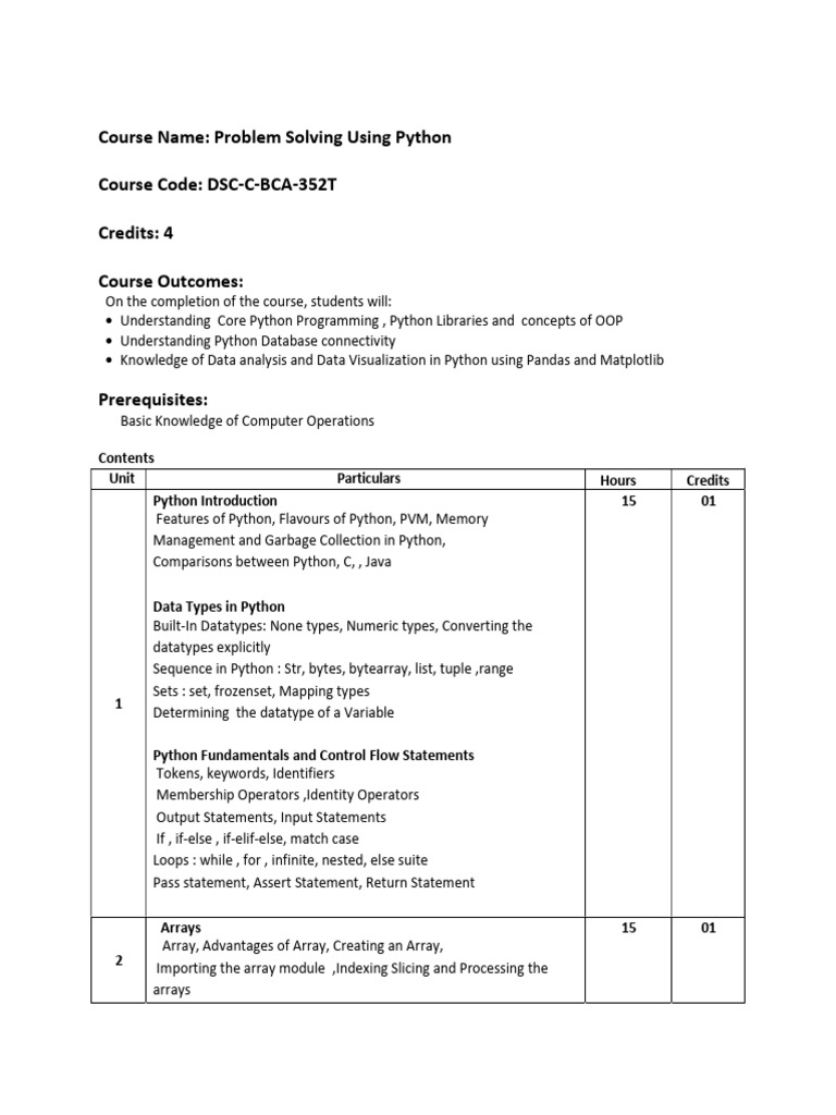 DSC-C-BCA-352T - MAJOR - Problem Solving Using Python | PDF | Python (Programming Language ...
