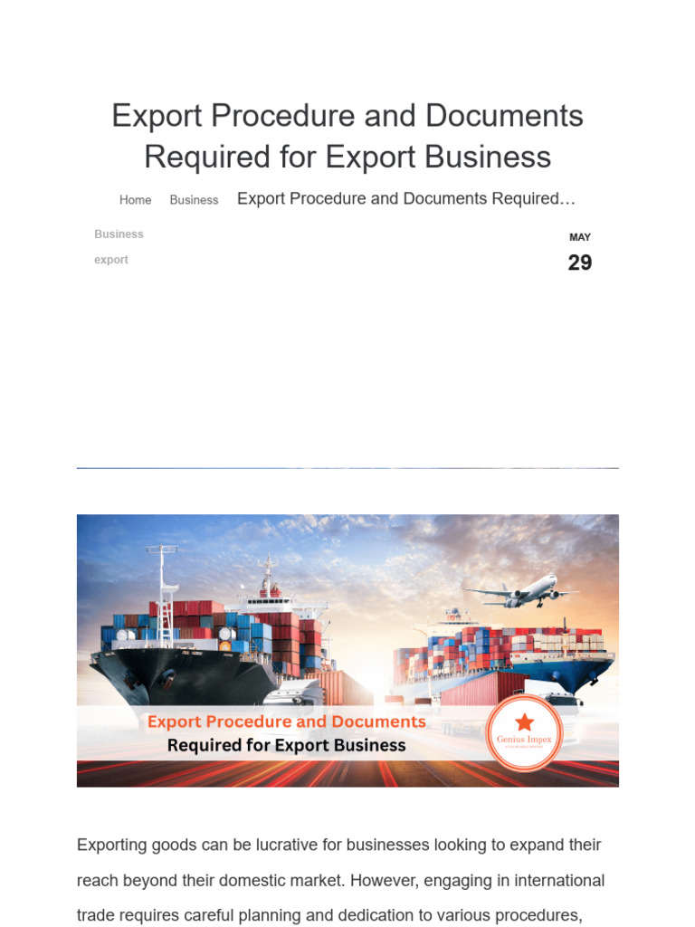Export Procedure and Documents Required For Export Business | PDF ...