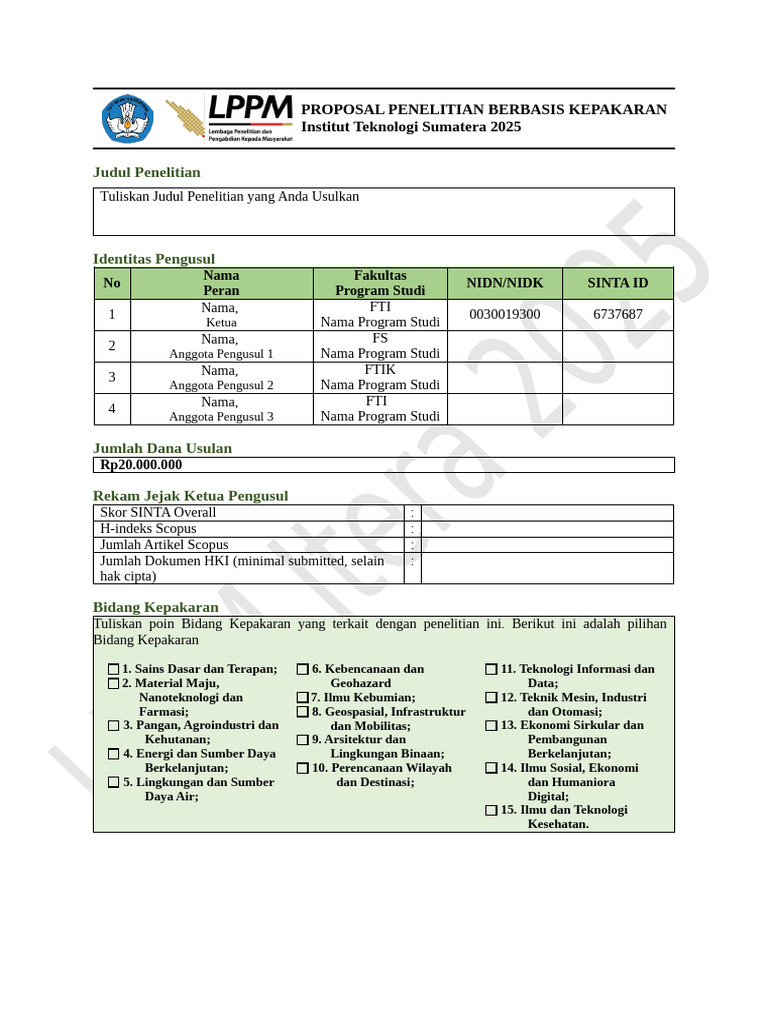 2.Itera_2025_Format Proposal Penelitian Berbasis Kepakaran | PDF