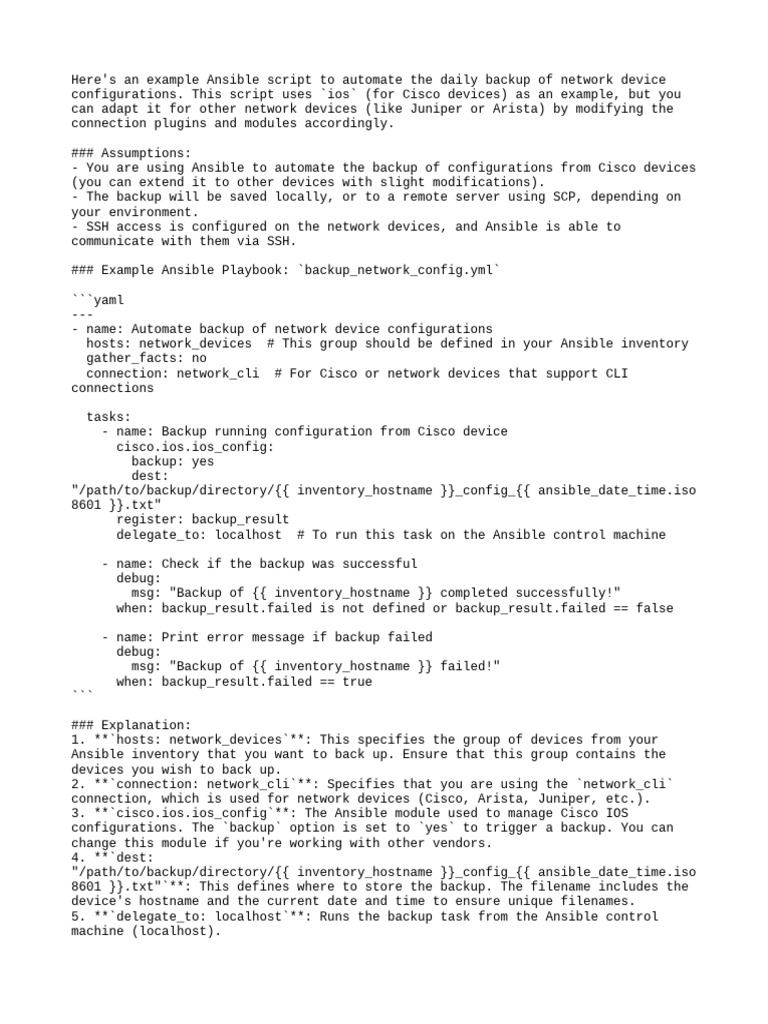 Ansible Script For Daily Backup of Network Devices | PDF | Computing | System Software
