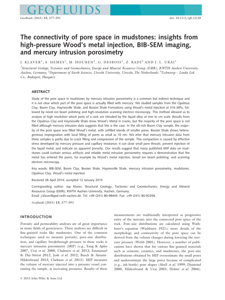 Geofluids - 2015 - Klaver - The Connectivity of Pore Space in Mudstones ...