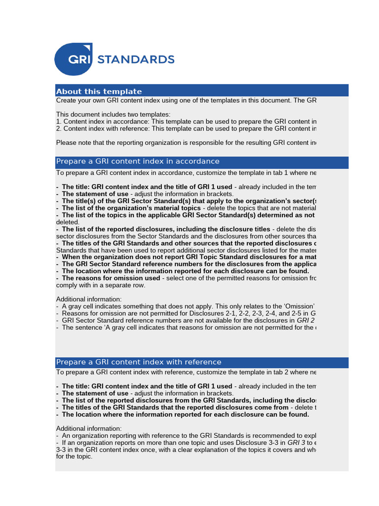 GRI Content Index Templates Guide | PDF | Employment | Occupational ...