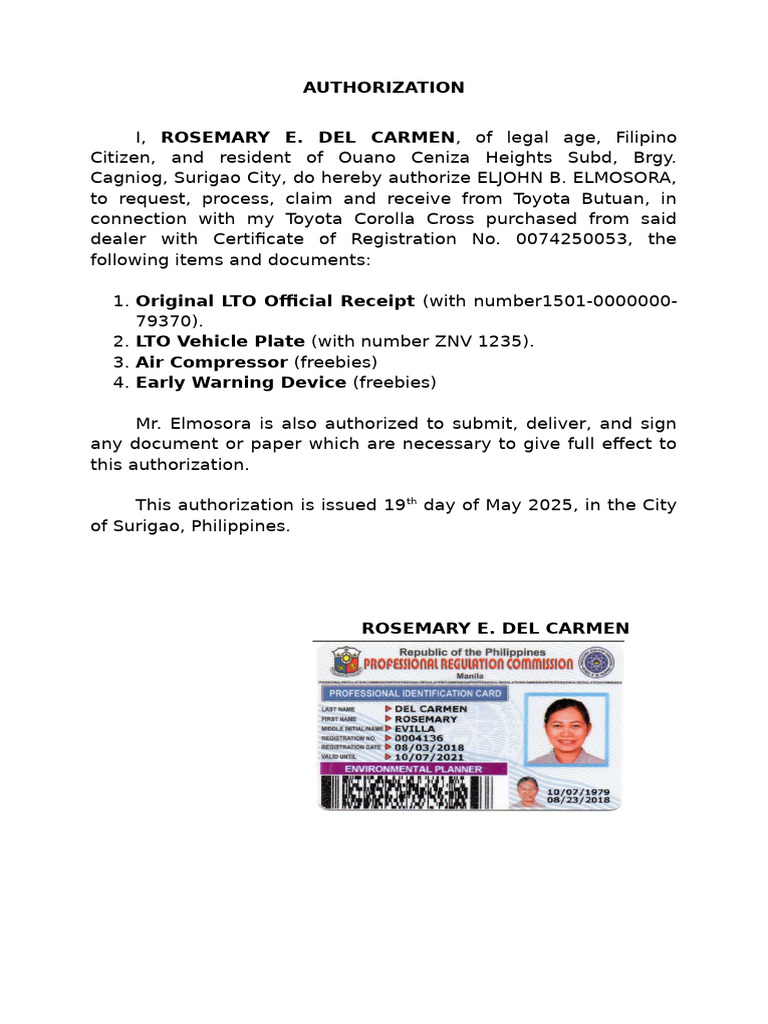 Authorization for Toyota Registration Retrieval | PDF