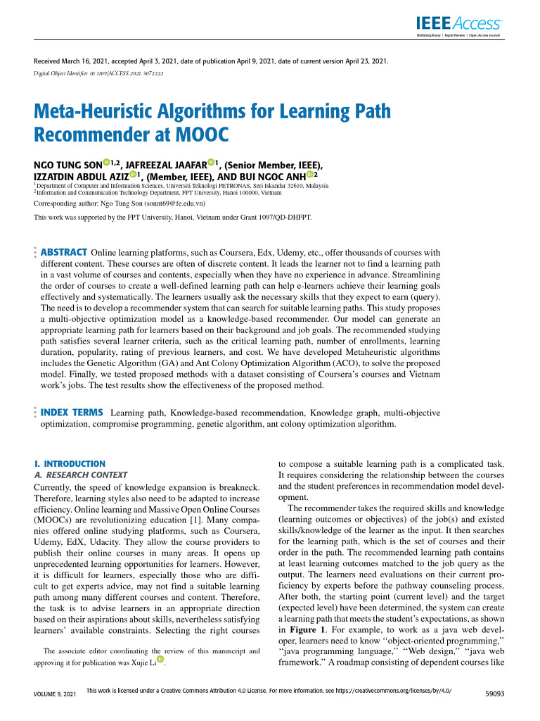 Meta-Heuristic Algorithms For Learning Path Recommender at MOOC | PDF | Learning | Massive Open ...