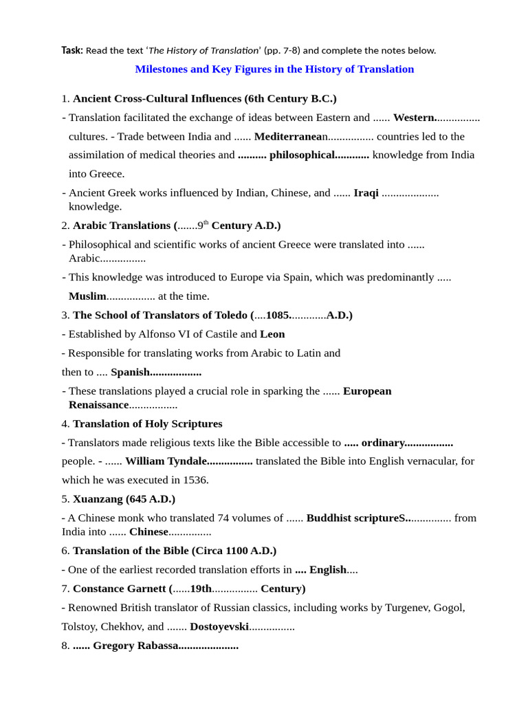 Task 2 Complete The Notes | PDF | Translations | Classics