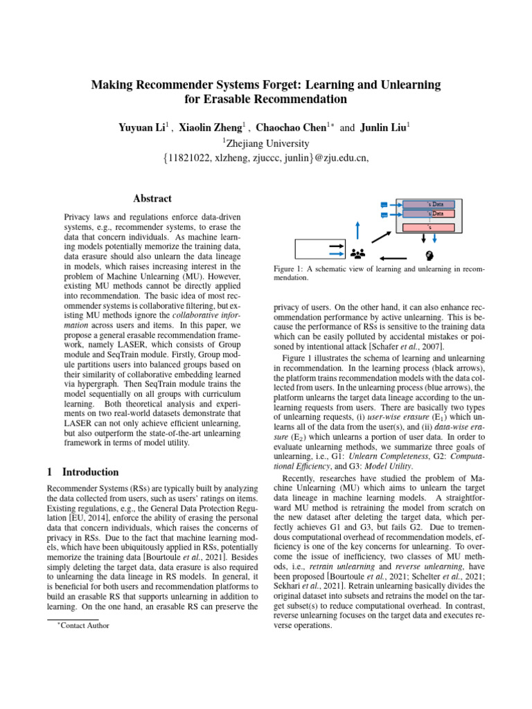 Making Recommender Systems Forget Learning and Unlearning | PDF | Cluster Analysis | Machine ...