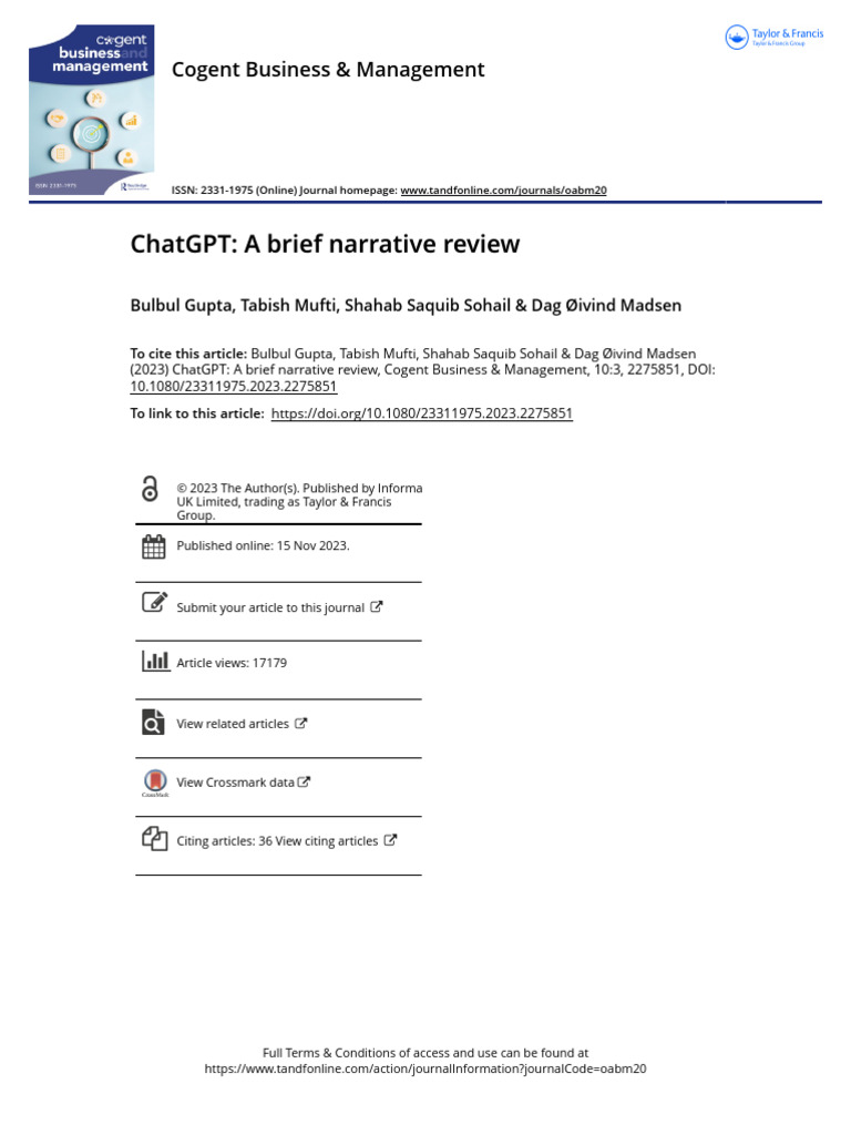 ChatGPT: A Narrative Review Insights | PDF | Artificial Intelligence ...