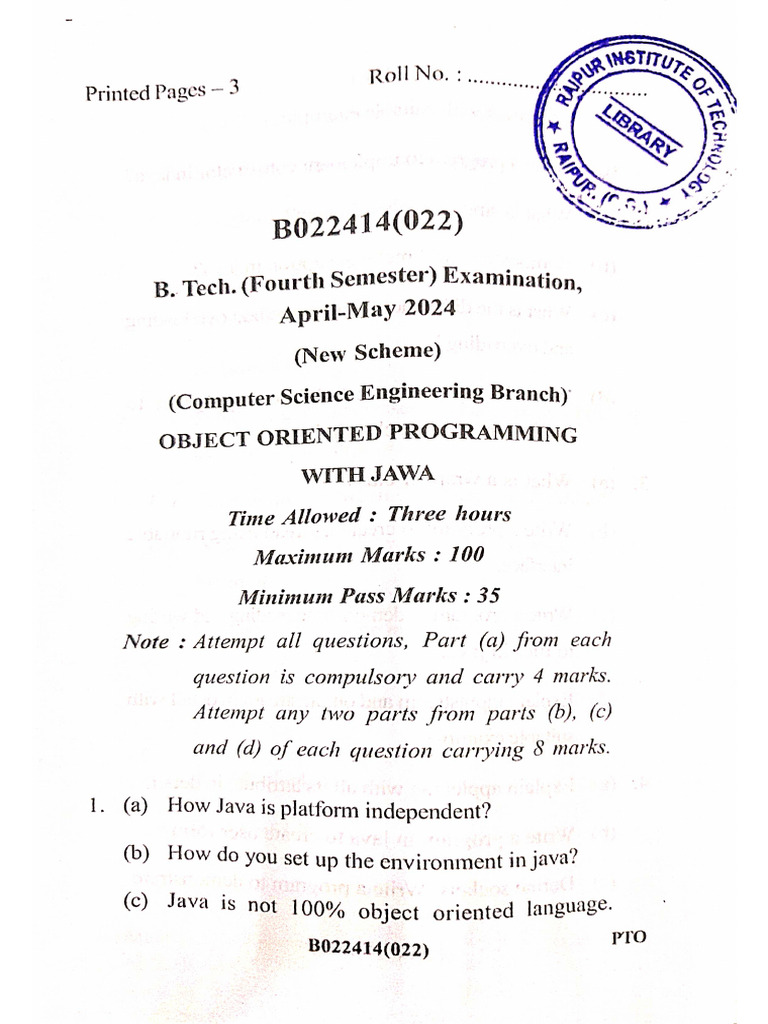 2024 Apr-May Object Oriented Programming With Java (AICTE) | PDF