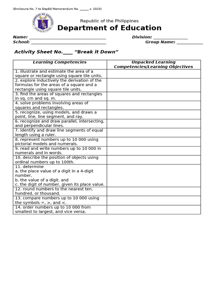 WS Mathematics 3 Break Down | PDF