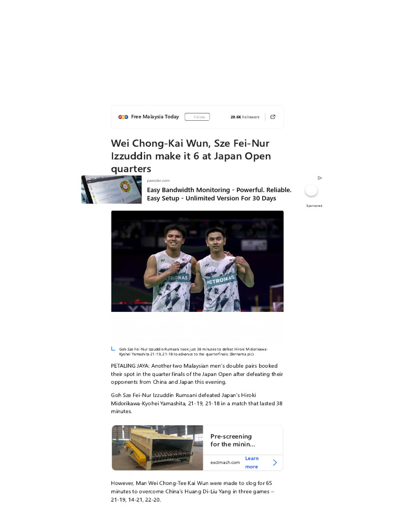 Wei Chong-Kai Wun, Sze Fei-Nur Izzuddin Make It 6 at Japan Open ...