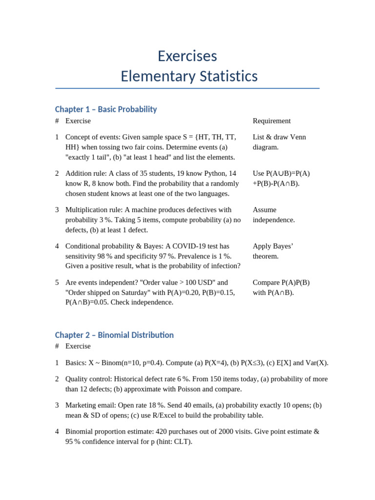 Elementary Statistics Practice Exercises | PDF | Applied Mathematics ...