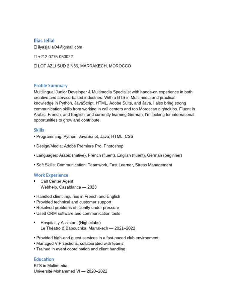 Ilias Jellal Resume | PDF