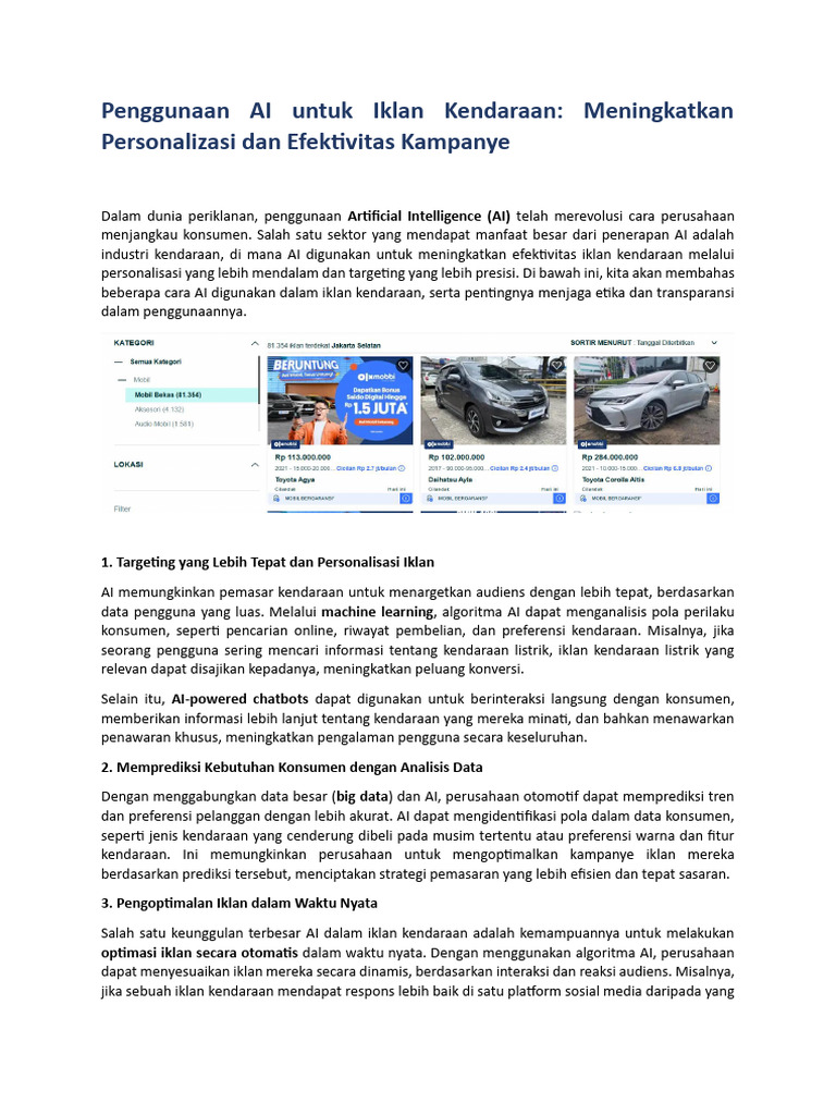 Penggunaan AI Untuk Iklan Kendaraan | PDF