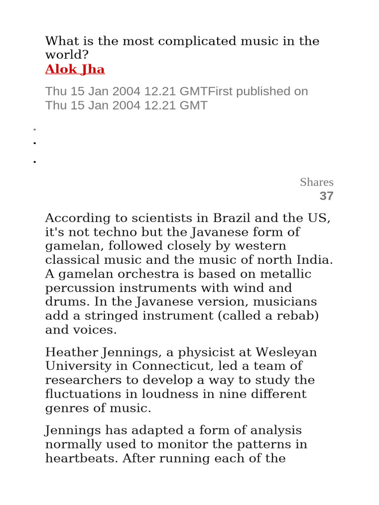 What Is The Most Complicated Music in The World | PDF