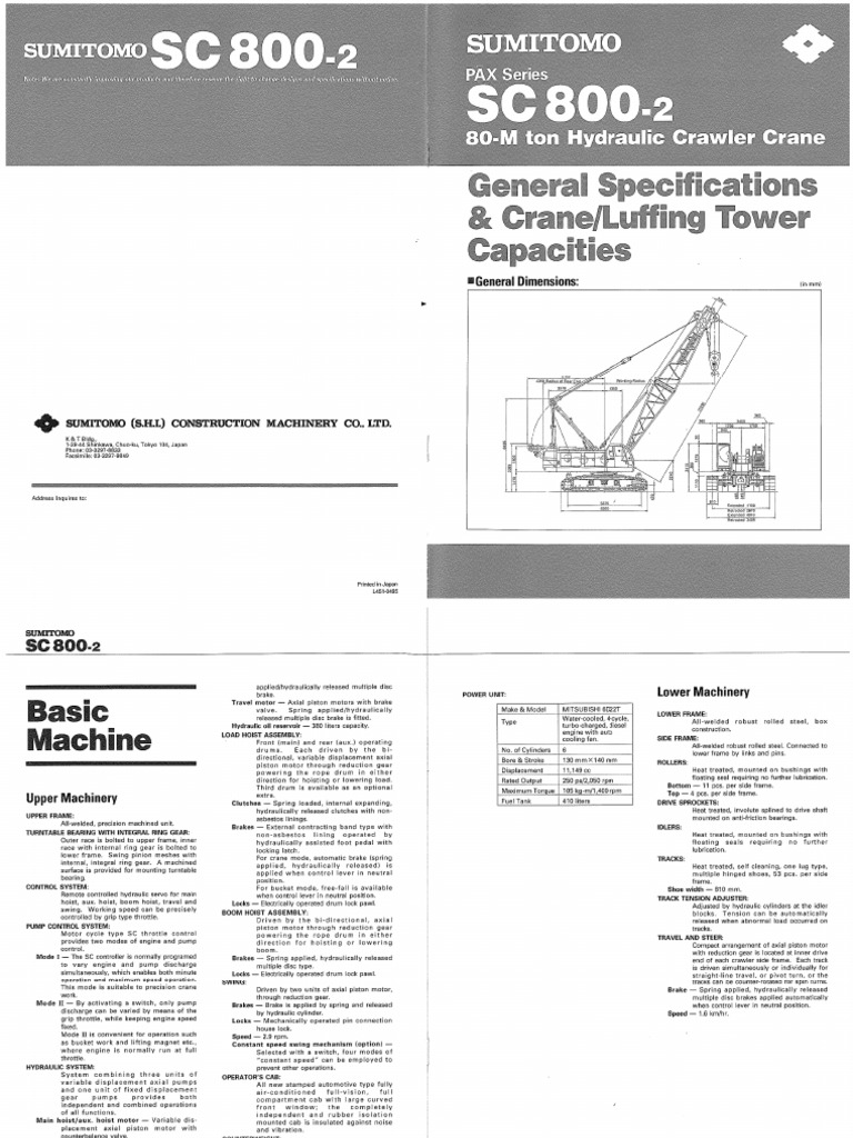 Sumitomo Crawler Cranes CS800 | PDF