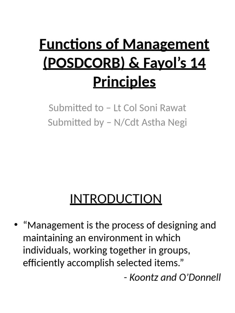 POSDCORB & Fayol's Management Principles | PDF | Economies | Business ...