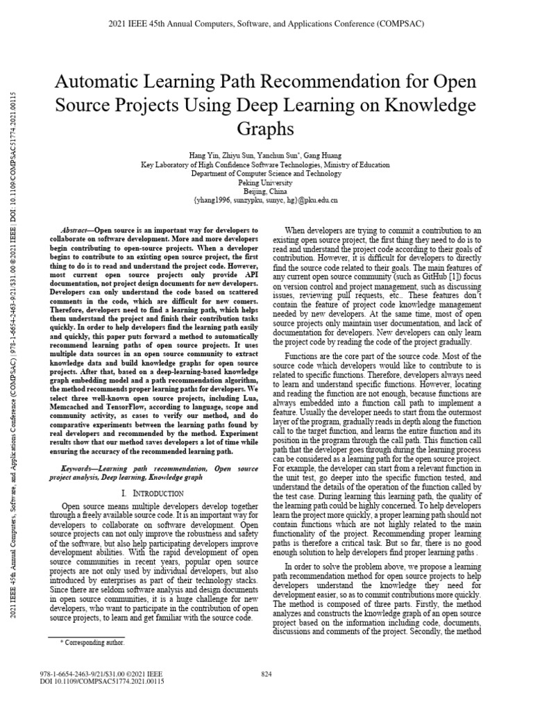 Automatic Learning Path Recommendation For Open Source Projects Using Deep Learning On Knowledge ...