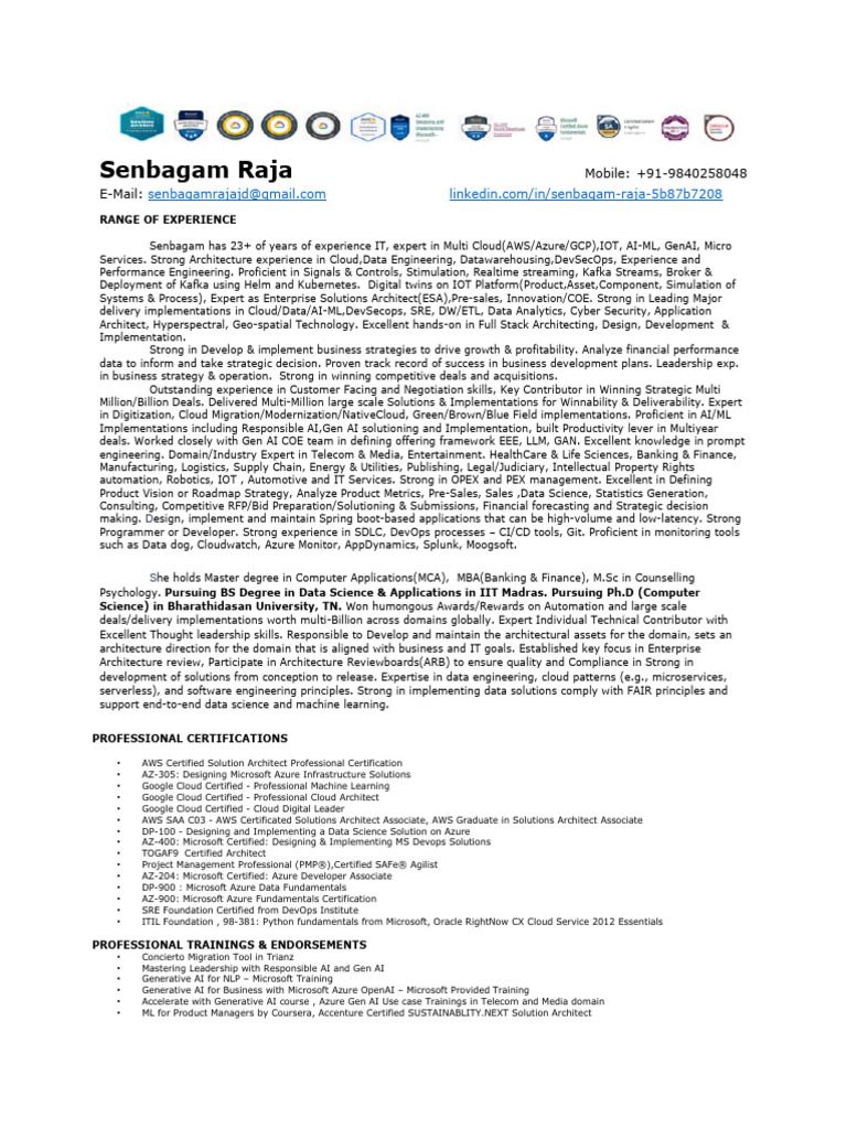 Senbagam Raja: IT & Cloud Expertise | PDF | Amazon Web Services ...
