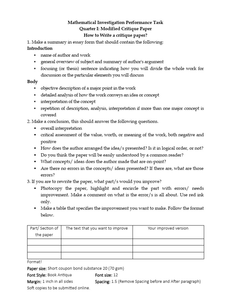 Critique Paper Writing Guide | PDF | Grammar | Interpretation (Logic)