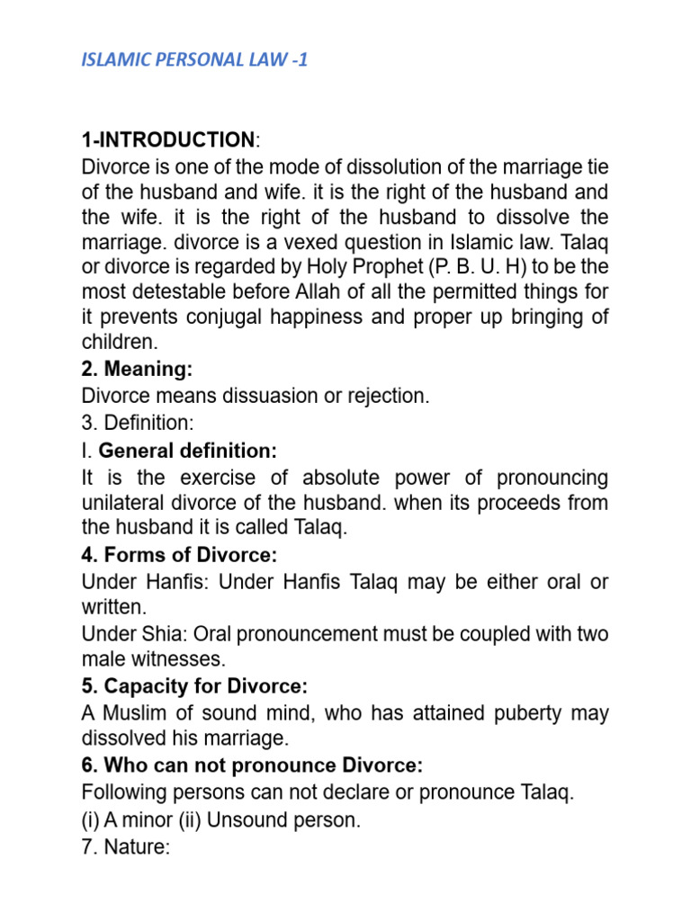 Divorce and It's Kinds Islamic Personal - 1 | PDF | Divorce | Marriage
