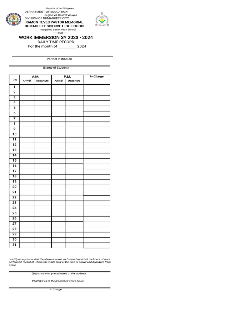 Work Immersion DTR | PDF