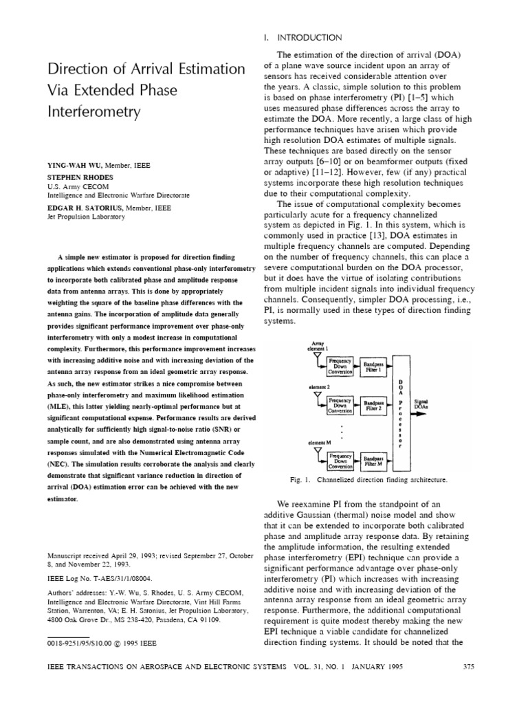Direction of Arrival Estimation Via Extended Phase | PDF | Interferometry | Normal Distribution