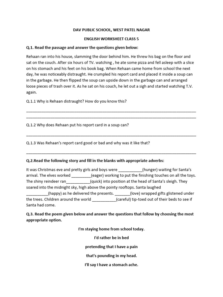 Class 5 Worksheet English N Math | PDF | Eye | Santa Claus